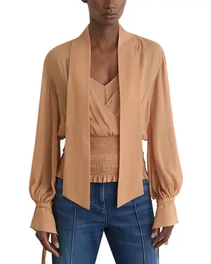 REISS Phoebe Tie Neck Blouse