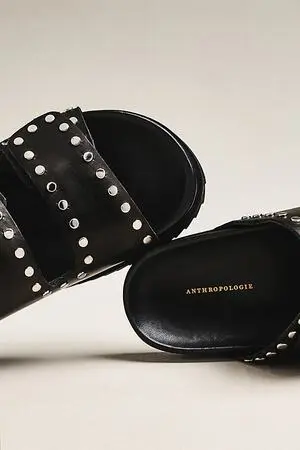Anthropologie Studded Velcro Sandals - Black