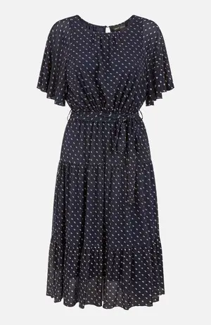 YUMI Dot Print Mesh Midi Dress