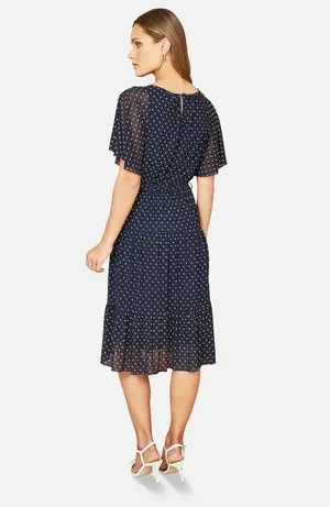 YUMI Dot Print Mesh Midi Dress