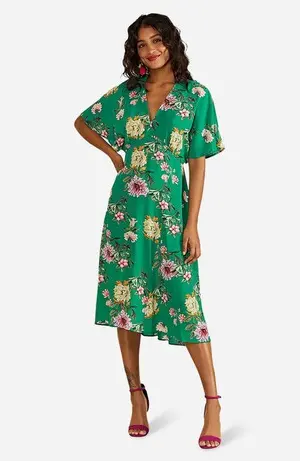 YUMI Floral Print Midi Dress