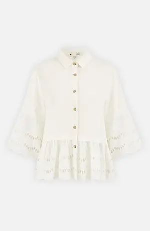 YUMI 3/4 Sleeve Scallop Trim Shirt