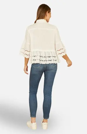 YUMI 3/4 Sleeve Scallop Trim Shirt