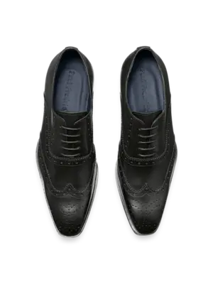 PAUL FREDRICK Leather Wing Tip Oxford - Black