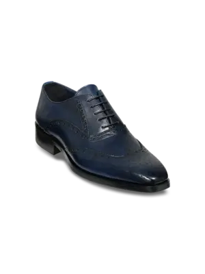 PAUL FREDRICK Leather Wing Tip Oxford - Navy