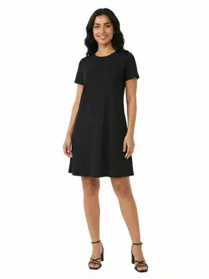 24SEVEN COMFORT APPAREL Essential Petite Mini Shift Dress - Black