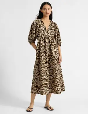 ALBARAY Animal Print Cotton Midi Dress - Brown