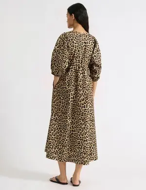 ALBARAY Animal Print Cotton Midi Dress - Brown