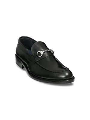 PAUL FREDRICK Leather Archer Bit Loafer - Black