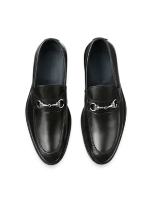 PAUL FREDRICK Leather Archer Bit Loafer - Black