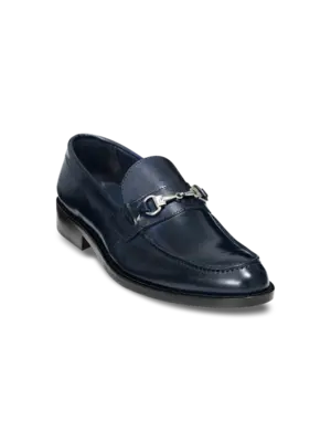 PAUL FREDRICK Leather Archer Bit Loafer - Navy