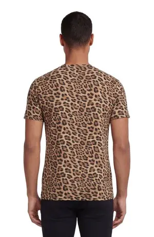 LORDS OF HARLECH Leopard Print Merino Wool V-neck Tee - Leopard Brown