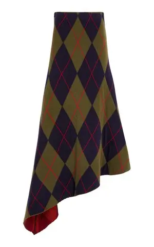 A.W.A.K.E. Mode Wool-cashmere Argyle Asymmetric Maxi Skirt - Multi
