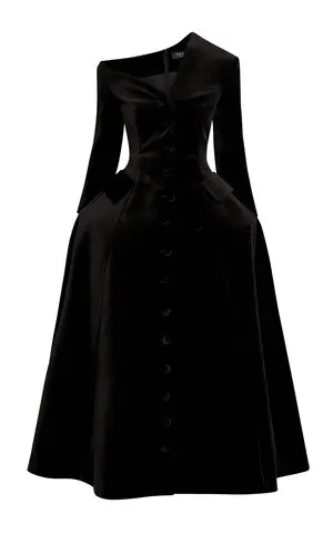 A.W.A.K.E. Mode Cotton Off-the-shoulder Basque Midi Dress - Black