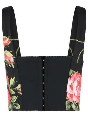 Dolce & Gabbana Bouquet Rose Cotton Blend Corset - Black