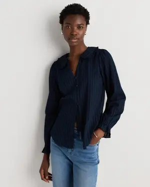 Quince Embroidered Cotton Blouse - Solid Navy