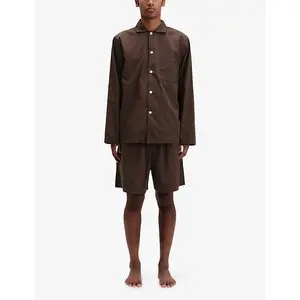 TEKLA Striped Cotton-poplin Shorts - Coffee