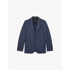 REISS Romana Notch-lapel Dogtooth Wool And Linen Blazer - Navy
