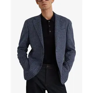 REISS Romana Notch-lapel Dogtooth Wool And Linen Blazer