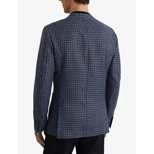 REISS Romana Notch-lapel Dogtooth Wool And Linen Blazer