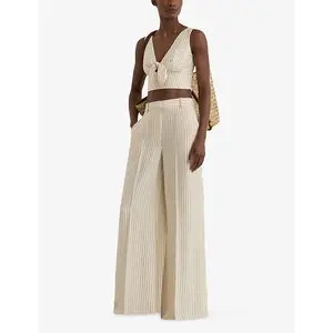REISS Wide-leg High-rise Pinstriped Trousers - Cream Black