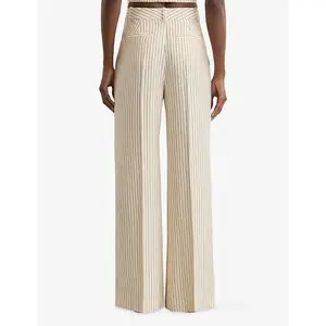 REISS Wide-leg High-rise Pinstriped Trousers - Cream Black