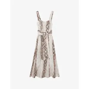 REISS Amy Snake-print Linen-blend Midi Dress