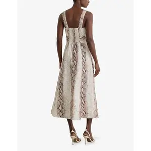 REISS Amy Snake-print Linen-blend Midi Dress