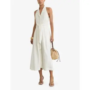 REISS Tor Halterneck Woven Midi Dress - Ivory