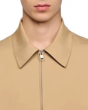 Sandro Classic Fit Zip Up Jacket - Sand