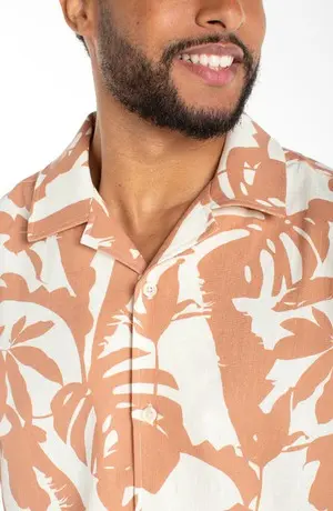 LIVERPOOL Tropical Print Cotton & Linen Camp Shirt