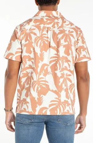 LIVERPOOL Tropical Print Cotton & Linen Camp Shirt