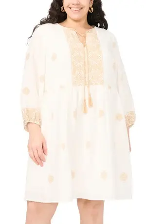 Vince Camuto Medallion Print Split-neck Minidress