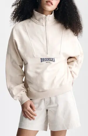 Brooklyn Industries Oversized Half-zip Cotton Sweatshirt - Sandshell