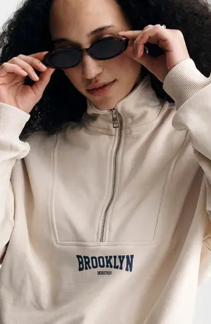 Brooklyn Industries Oversized Half-zip Cotton Sweatshirt - Sandshell