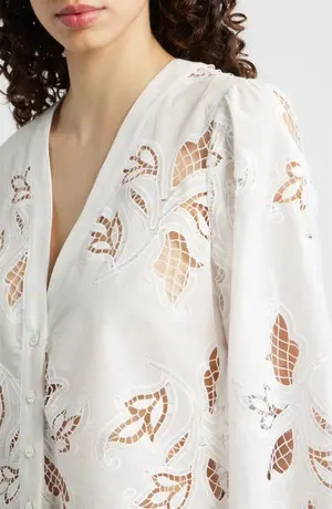 CISSA Floral Lace Button-up Shirt