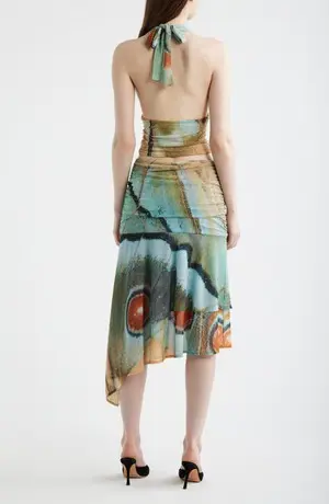 FENERS Festa Print Plunge Halter Neck Crop Top - Marbre