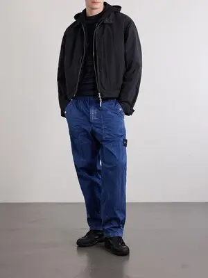 Stone Island Straight-leg Logo-appliquéd Crinkled Trousers