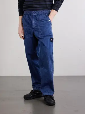 Stone Island Straight-leg Logo-appliquéd Crinkled Trousers