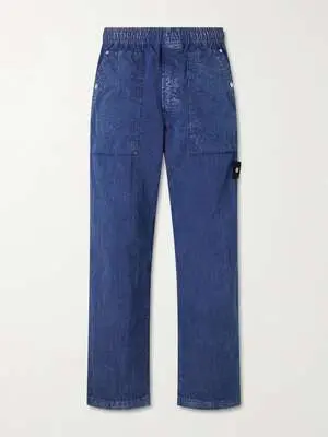 Stone Island Straight-leg Logo-appliquéd Crinkled Trousers