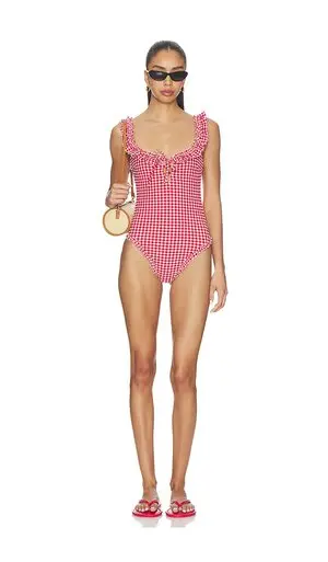 For Love & Lemons One Piece Swimsuit With Ruffle Trim - Red