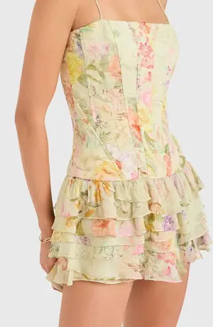 Amanda Uprichard Laureline Floral Print Ruffle Romper - Endive Multi