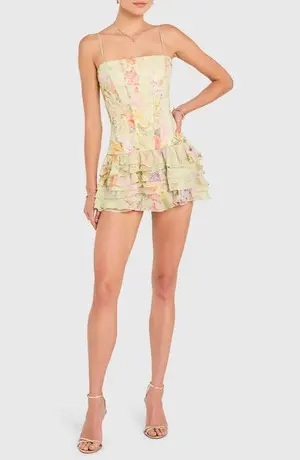 Amanda Uprichard Laureline Floral Print Ruffle Romper - Endive Multi