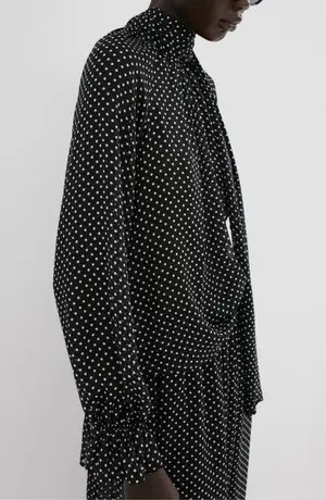 Mango Dot Tie Neck Top