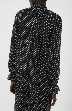 Mango Dot Tie Neck Top
