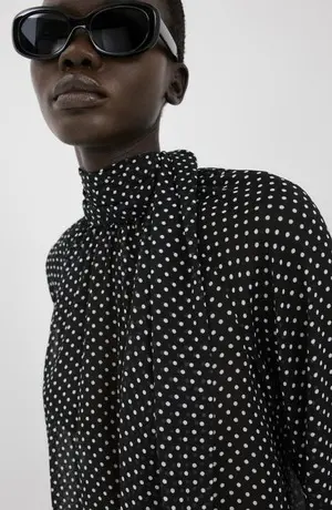 Mango Dot Tie Neck Top