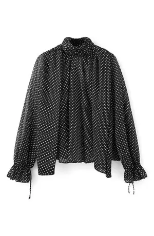 Mango Dot Tie Neck Top