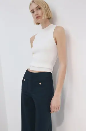 Mango Flare Leg Pants - Navy