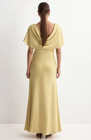 Mango Drape Neck Satin Maxi Dress - Beige