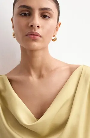 Mango Drape Neck Satin Maxi Dress - Beige